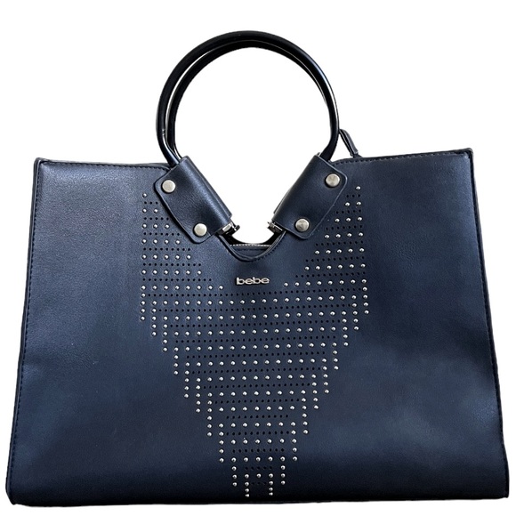 bebe | Bags | Bebe Bella Studded Ring Handle Tote Handbag In Color ...